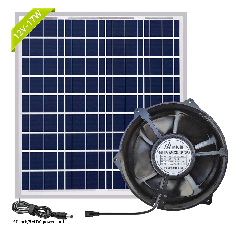 12V violent fan, high-efficiency polycrystalline 17W solar panel ...