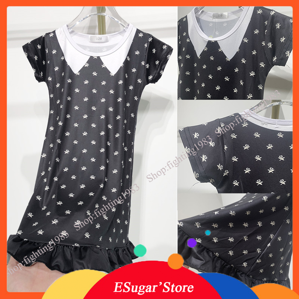 Baju Wednesday Addams Costume Kids Girl Black Wednesday dress Halloween ...