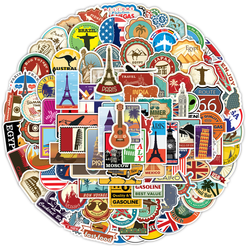 100/50PCS Vintage Travel Map Waterproof Stickers For Laptop Stationery ...