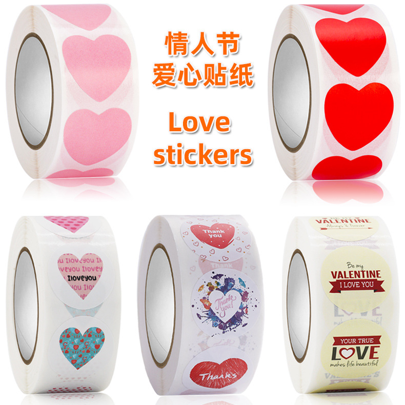 Valentine's Day Heart Sticker Roll Heart-Shaped Adhesive Label Sealing ...