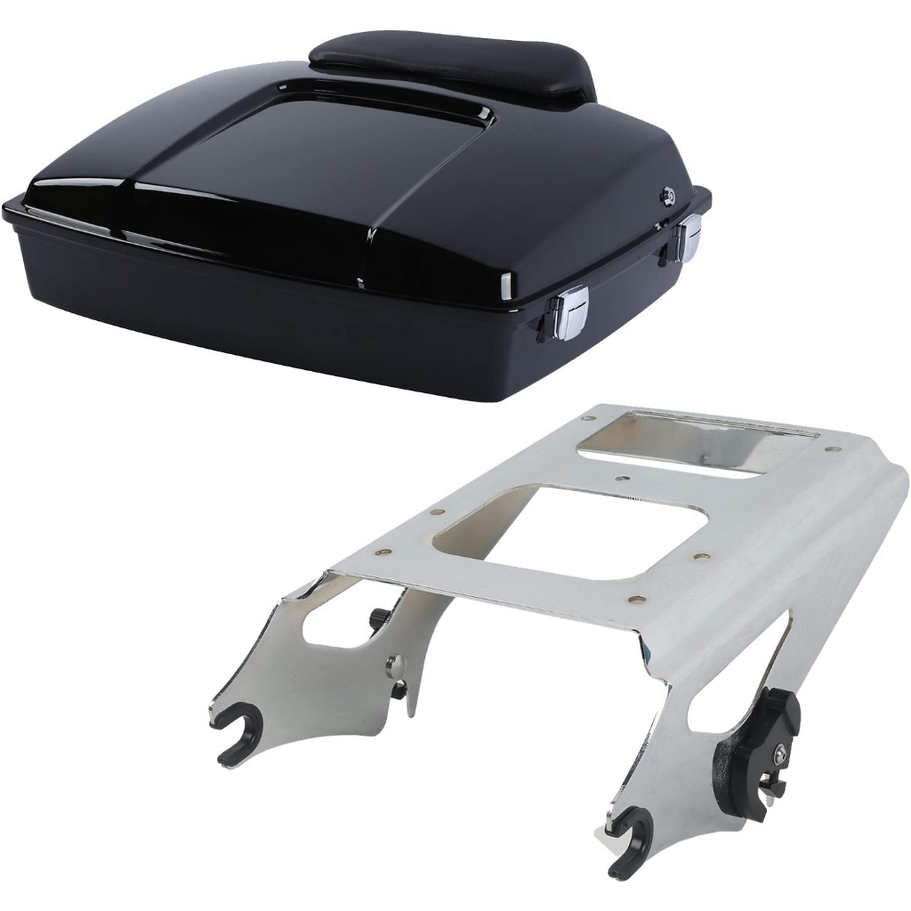 5.5" Razor Tour Pack Trunk W/Backrest Pad & Black Two-Up Mount Rack for ...