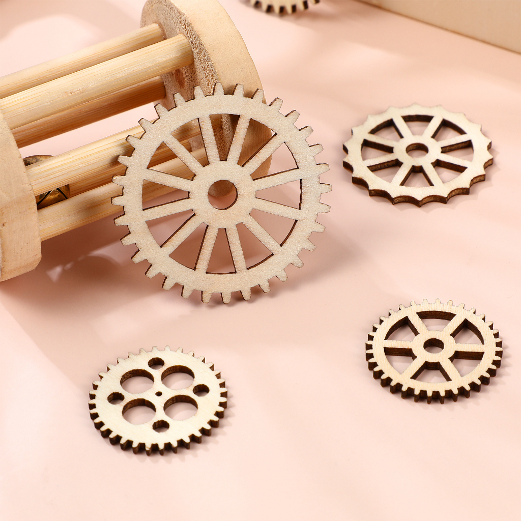 50 Pcs Stacker Large Gold Cog Wheel Wooden Slices Gear for Crafts ...