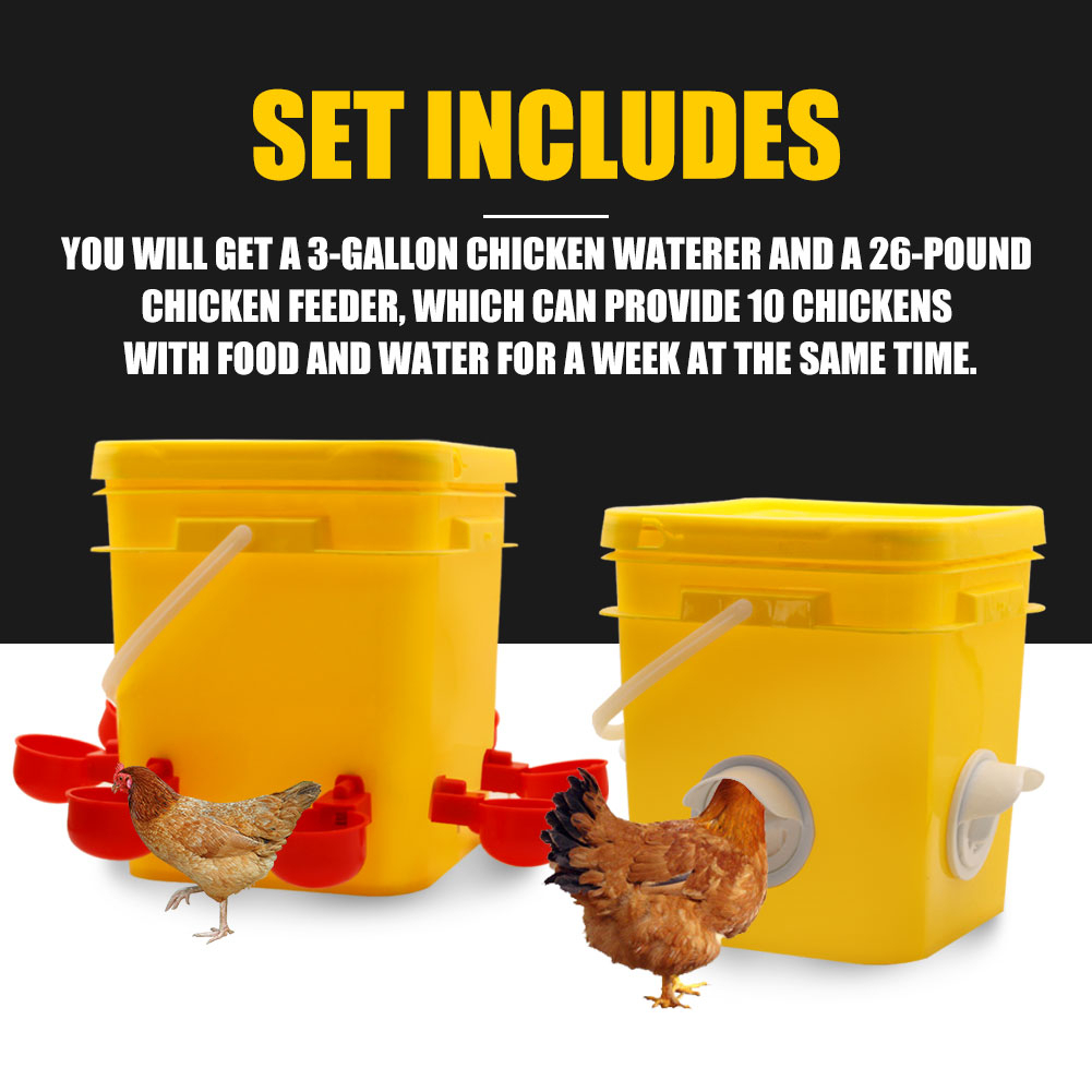 10L Chicken Duck Goose Bucket Chicken Feeder and Waterer Kit with 8 ...