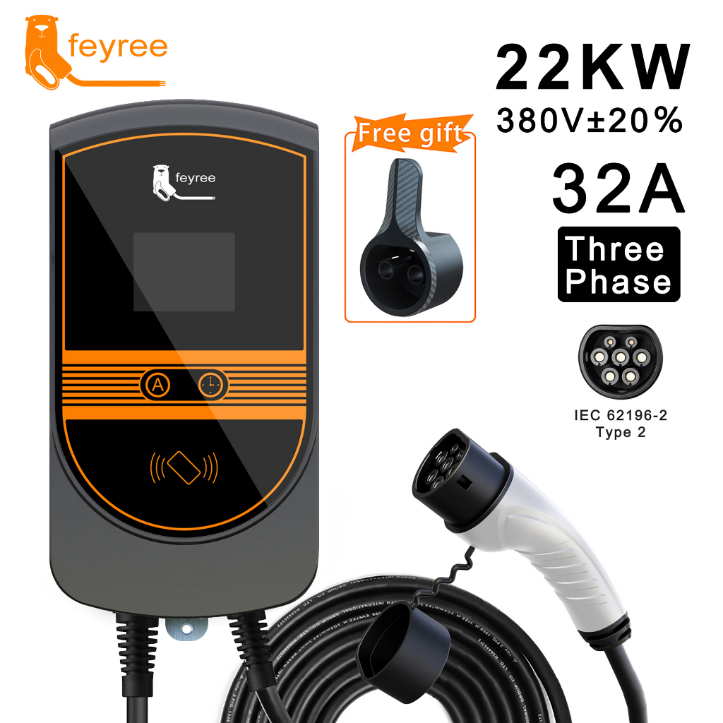 feyree EV Charger 22KW 32A 3 Phase EVSE Wallbox Electric Vehicle Car Charging Station with Type ...