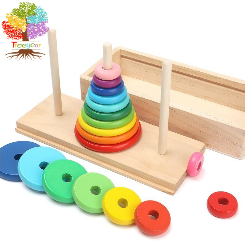 Children's 10-Layer Hanoi Tower Wooden Tower Ring Puzzle, Develop ...