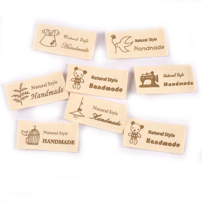 50Pcs/lot Mix Printed Cartoon Beige Cotton Woven Label For Diy Sewing ...
