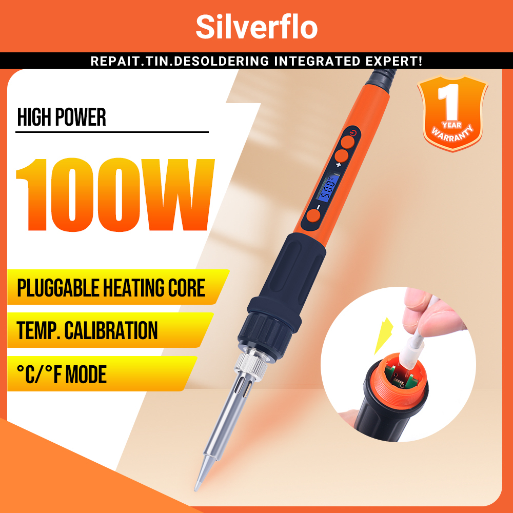 Silverflo 100W Digital Electric Soldering Iron Kit Set Temperature Adjustable 928D Welding Tool ...