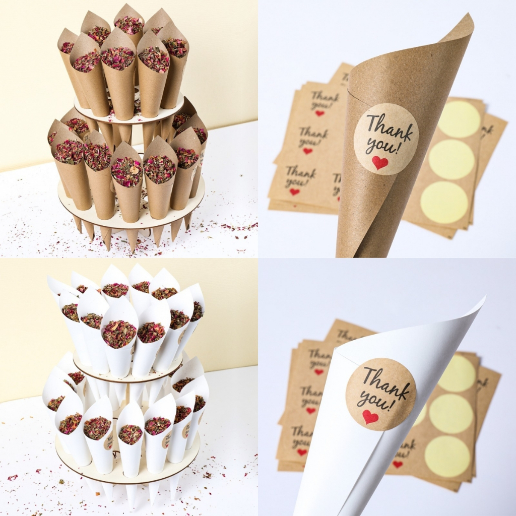 Wooden Double Layer Confetti Cone Stand Box Tray With 'Thank You ...