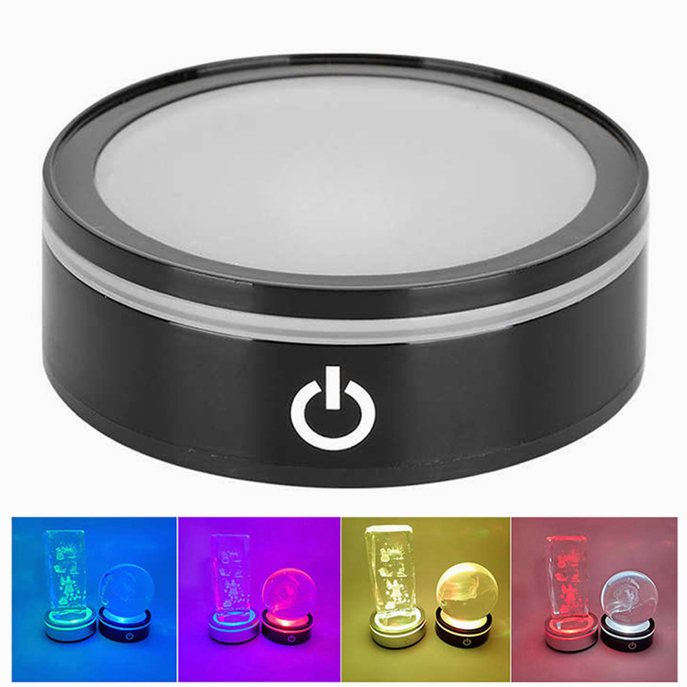 3D Crystal LED Light Up Stand Lamp Base Display Rotating Round Holder ...
