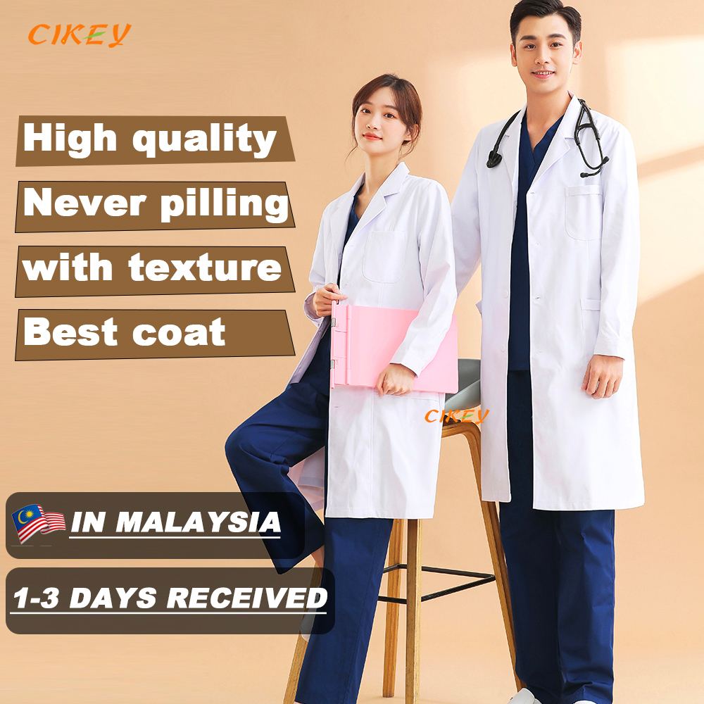 🔥READY STOCK🔥High Quality Lab Coat Uniform Jururawat White Workwear Long-Sleeved Men Women ...