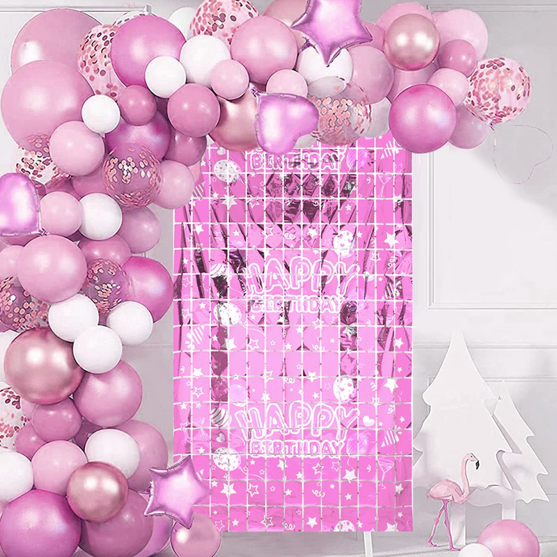 2m Foil Curtain Backdrop Color Glitter Movable Banner Happy Birthday