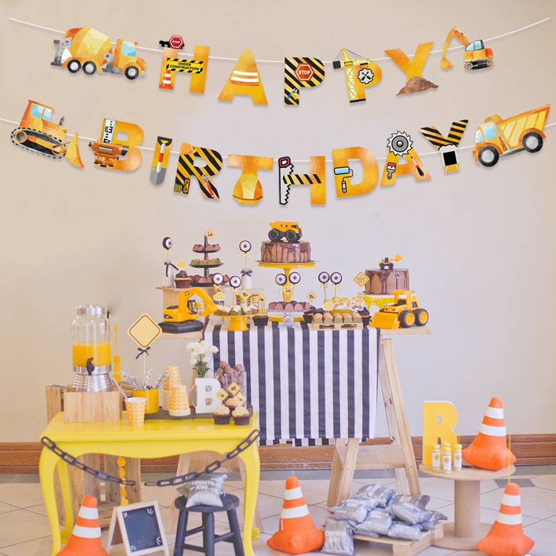 Construction Vehicle Fire Truck Engineering Birthday Banner Cars ...