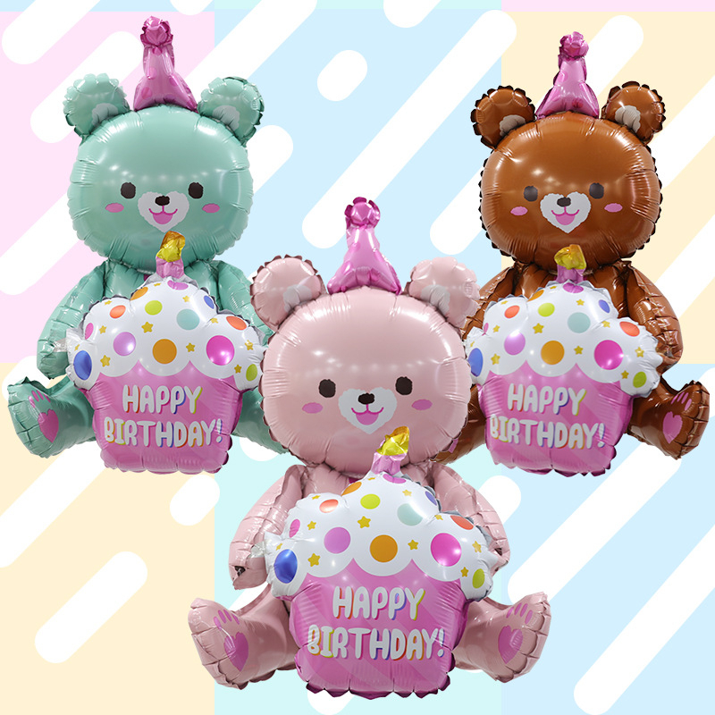 Ins 4D Bear Foil Balloon Baby Birthday Photo Props Cartoon Aluminum ...