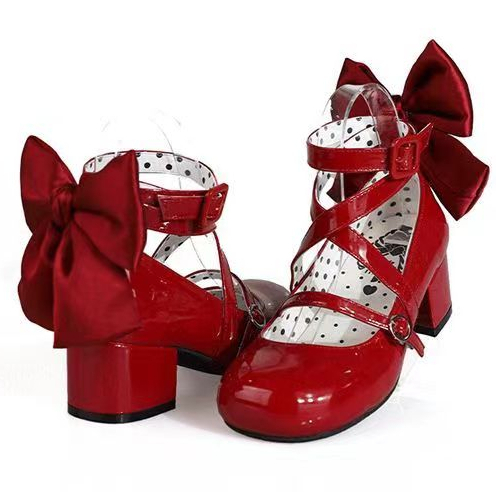 Lolita Little Red Hat Shoes Elegant Girls' Daily Round Toe Thick Heels ...