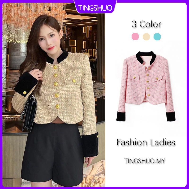 Xiaoxiang Style Short Contrast Color Long Sleeve Stitching Woolen Jacket Ladies 2025 New Design ...