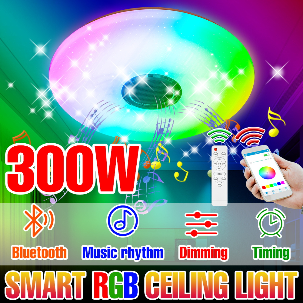 300W RGB Ceiling Lamps Smart Modern Chandeliers Lighting Remote APP ...