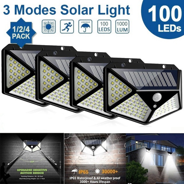 100LED 4pack Solar Light Outdoor Solar Wall Lamp with Motion Sensor ...