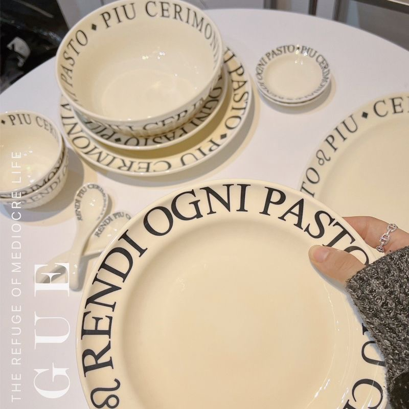 ins Cream color home ceramic plate roman rice bowl plate tableware set ...