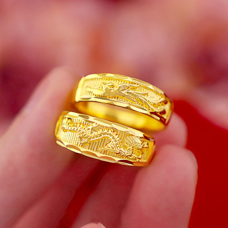 Fashion dragon and phoenix ring men and women Vietnamese sand gold ...