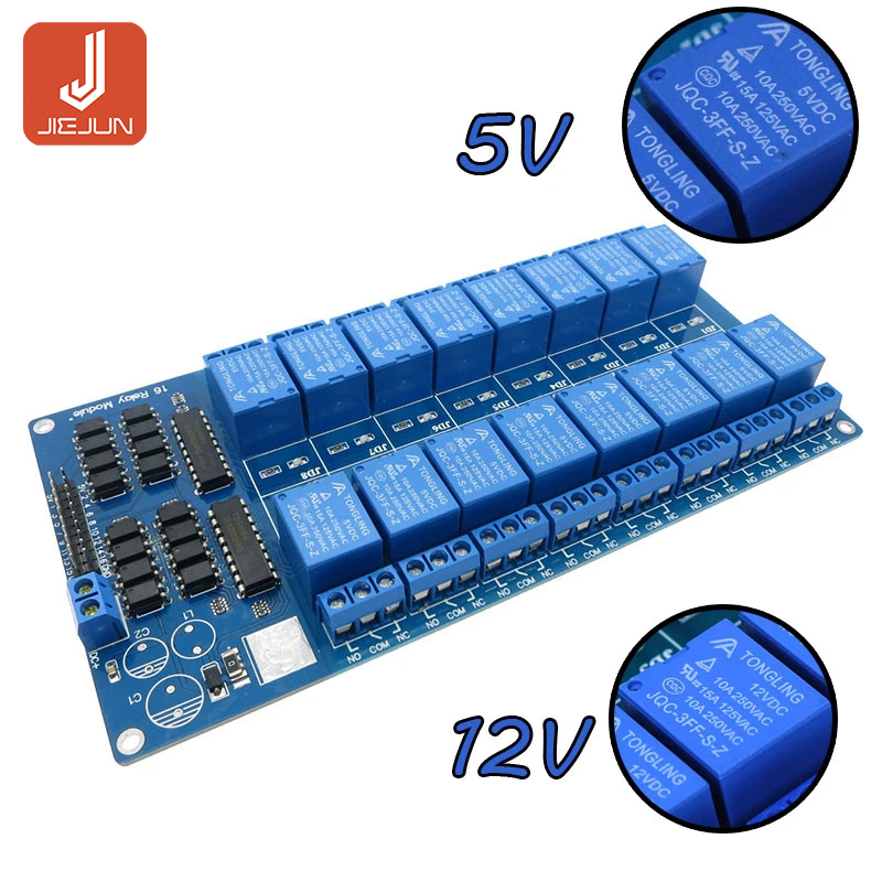 DC 5V 12V Sixteen 16 Channel Relay Module Interface Board With Optocoupler Protection LM2576 ...