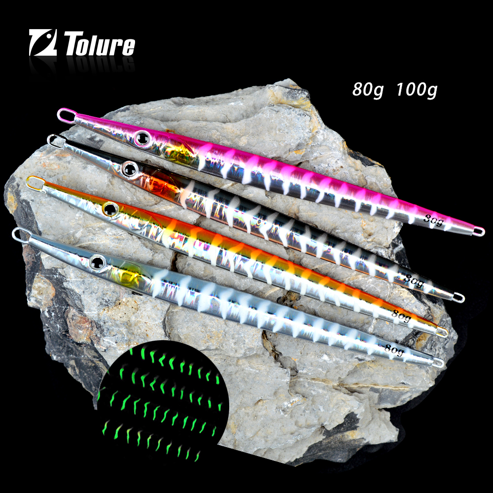 TOLU 80g 100g Fishing Lure Needle Fish Fast Jigging Lure Glow Metal Jigs Sinking Hard Bait ...