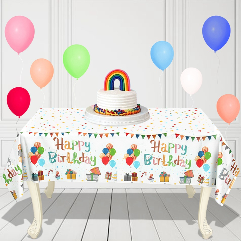 Happy Birthday White Balloon Tablecloths Colorful Ballons Gift Confetti ...