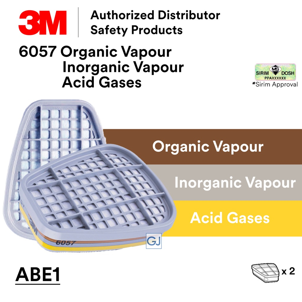 3M 6057 (CE/ SIRIM) Organic Vapor & Acid Gas Cartridge ABE1 Filter ...