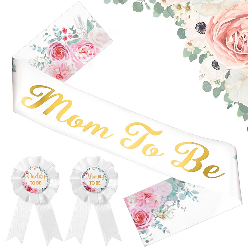 3Pcs/Set Mom to Be Sash Kit Baby Shower Parents to Be Badges Gender ...