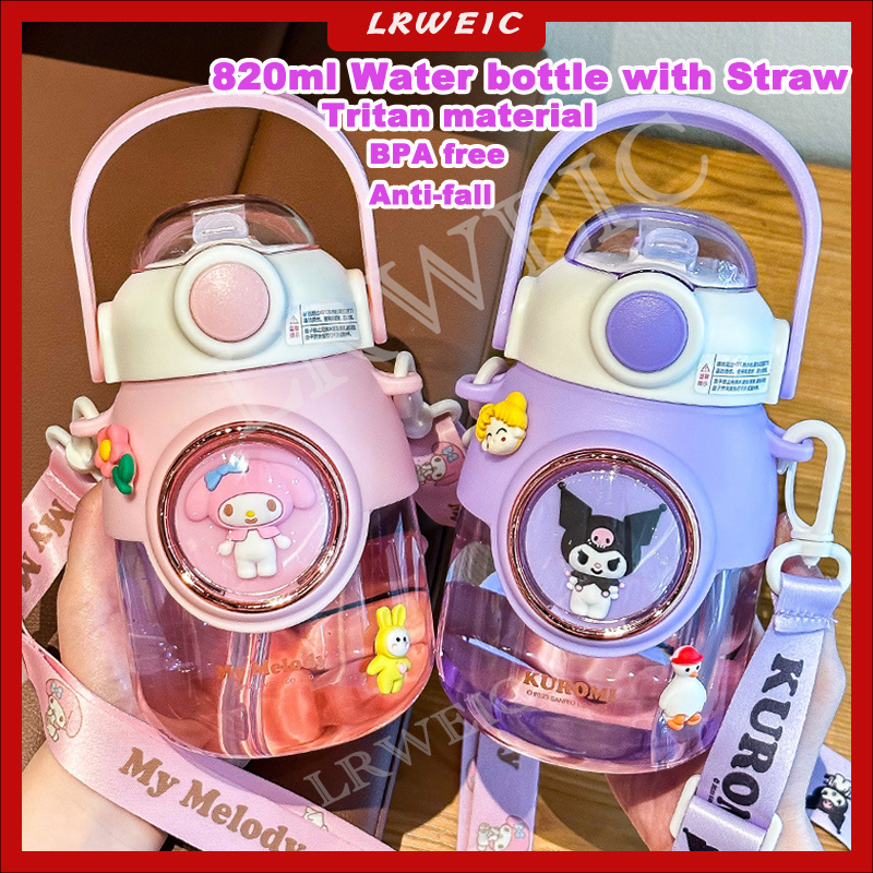 820ml Sanrio water bottle with straw Student convenient strap Tritan water cup children's ...