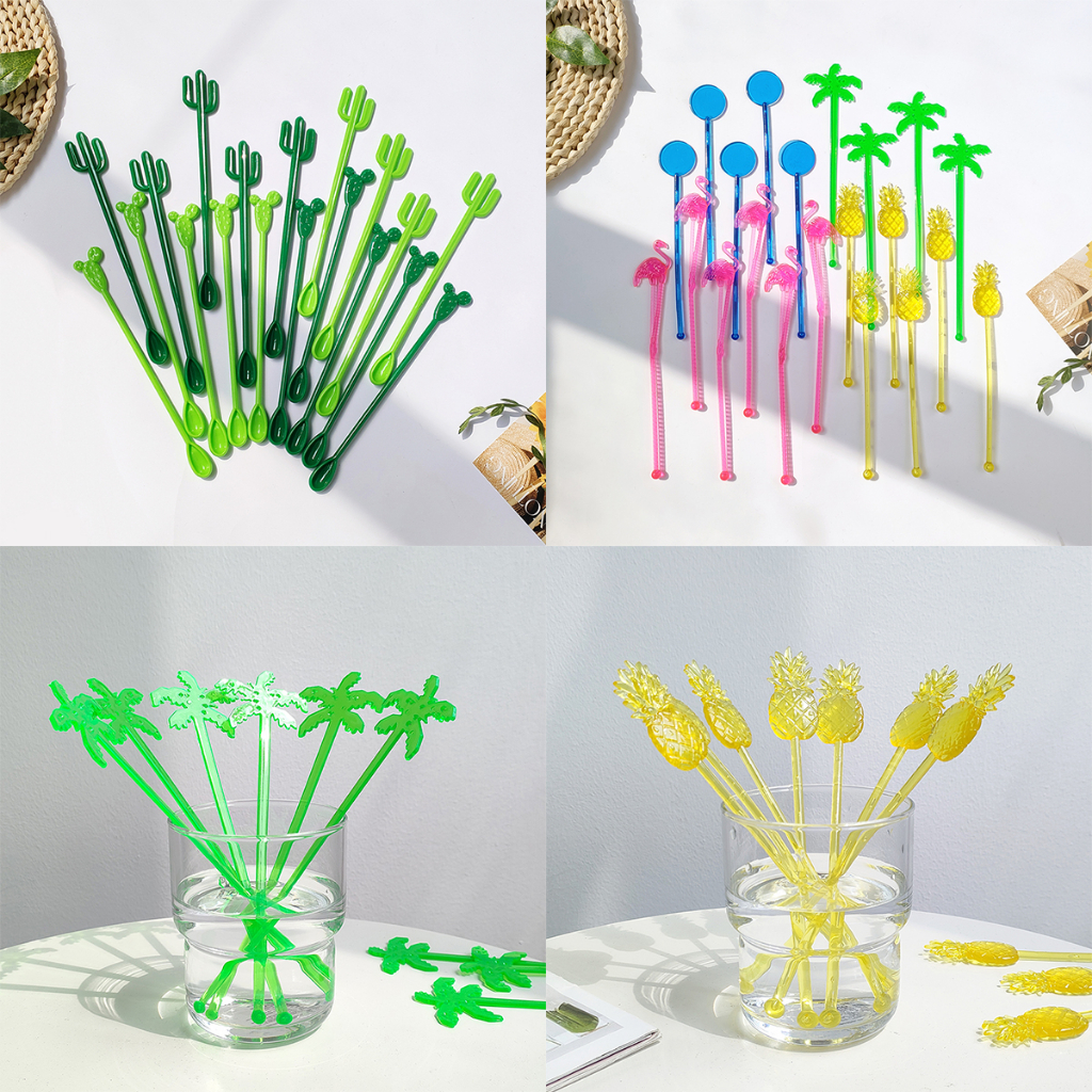 Cactus stir sticks, coconut trees are called stir sticks, flamingo stir ...