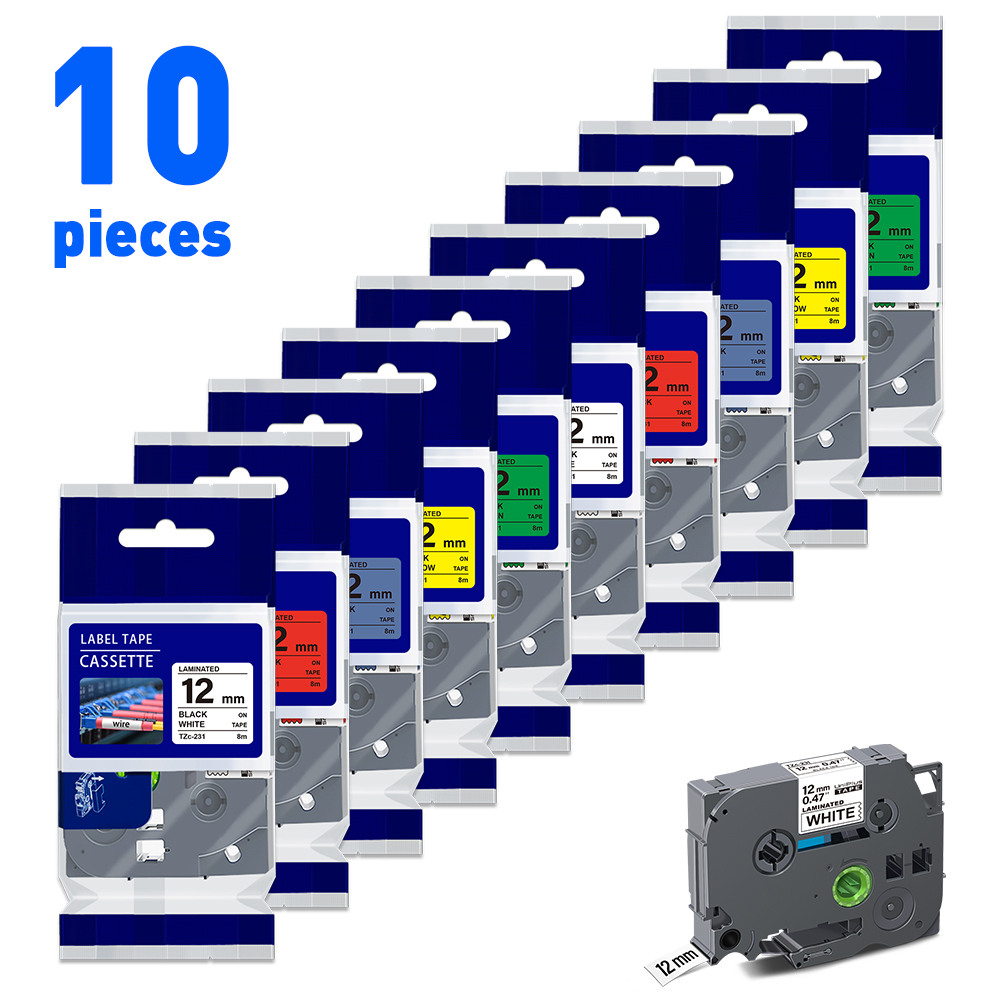 10PK Compatible Brother Label Tape 12mm tz231 tz Tape Laminated Tape ...