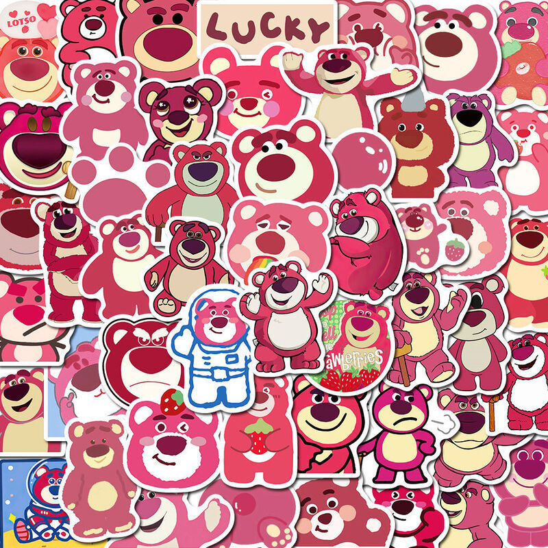 50PCS Cartoon Strawberry Bear Lotso Stickers For Laptop Notebook Helmet ...
