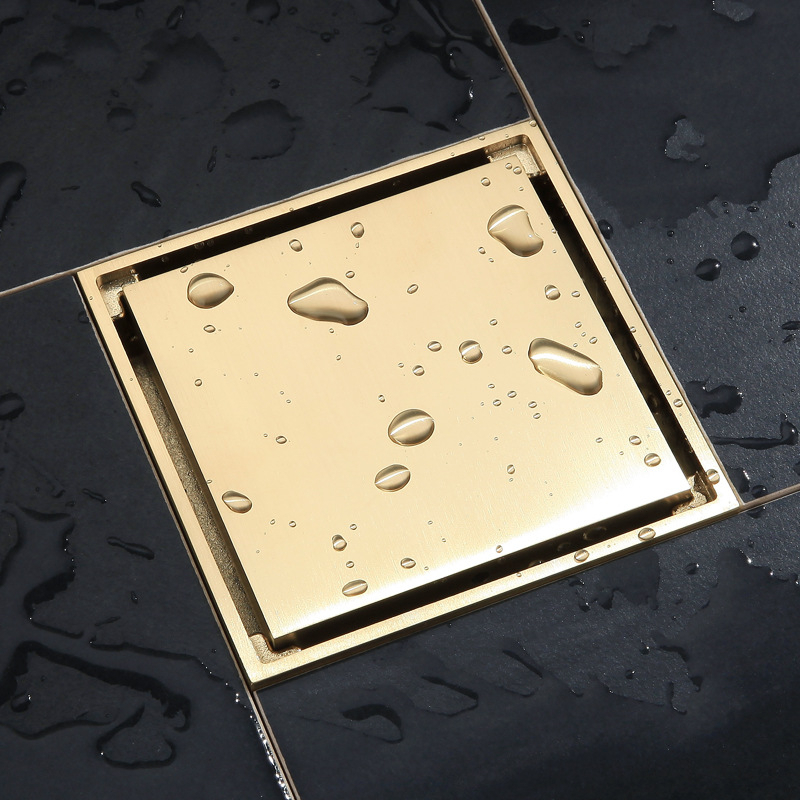 Brushed Gold Floor Drains 10cm*10cm Invisible Bathroom Floor Drain ...