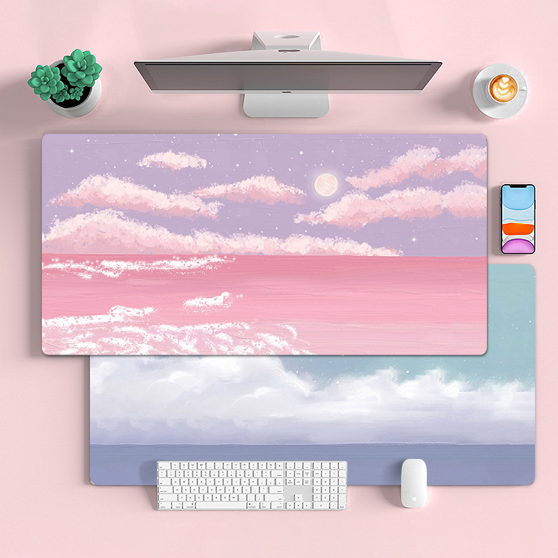 Double-Sided PU Mouse Pad Large, Oil Painting Style Waterproof Keyboard ...