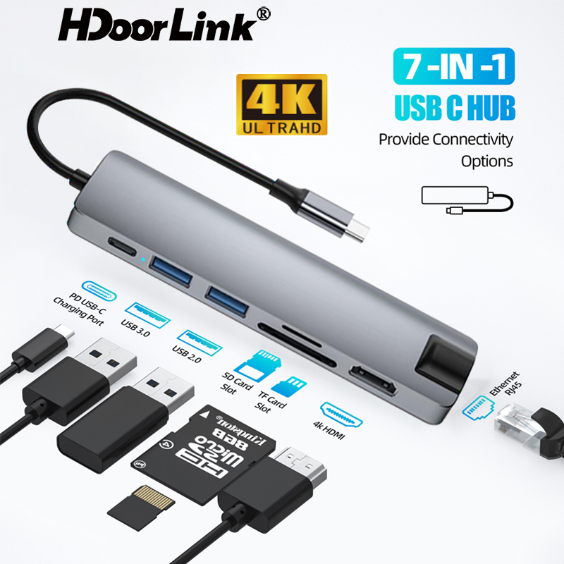 HdoorLink 7 In 1 Type C 3.0 Hub Multiport Slim Adapter USB C Splitter ...
