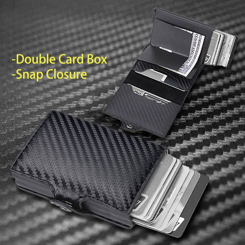 Wallet For Men PU Leather Card Holder Wallet Rfid Double Case Aluminum ...