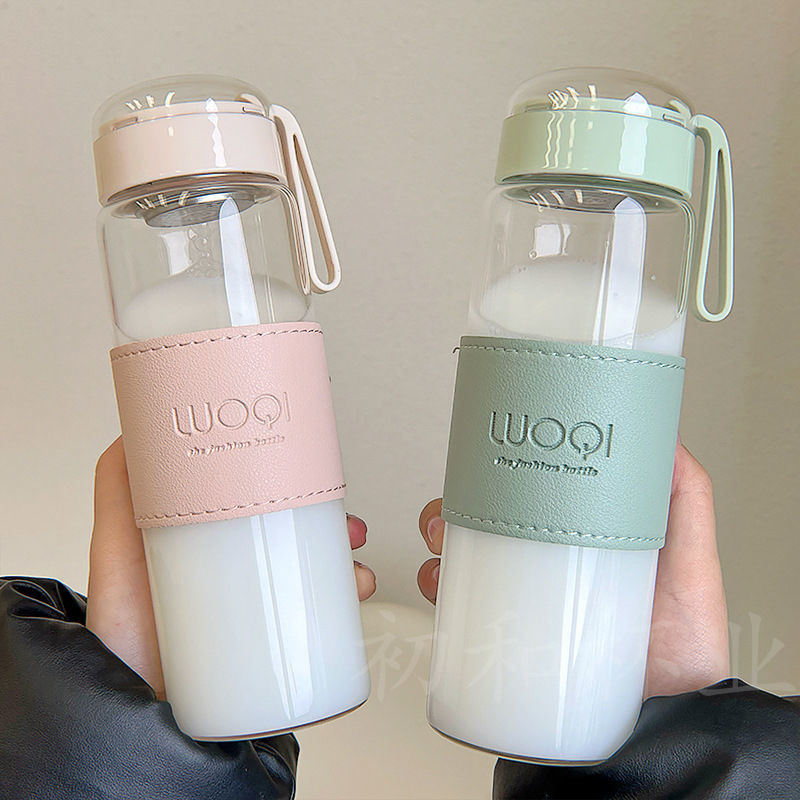 340ML 480ML Portable Cute Heat Resistant Glass Bottle For Drink Cold Water Juice Tea With Screw ...