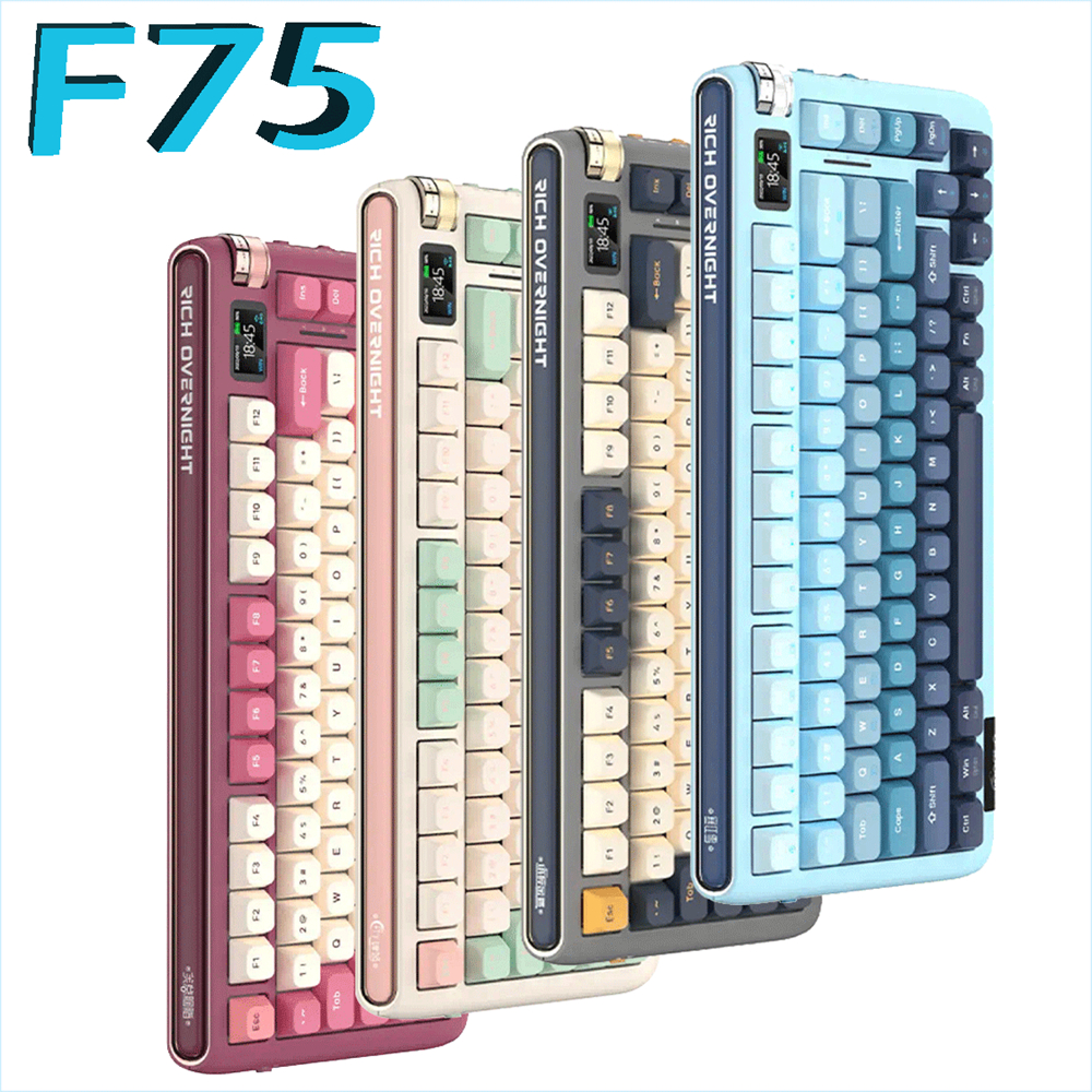 FOPATO F75 Wireless Bluetooth 2.4G Mechanical Keyboard RGB Screen Type-C Hot Plug Gasket TTC ...