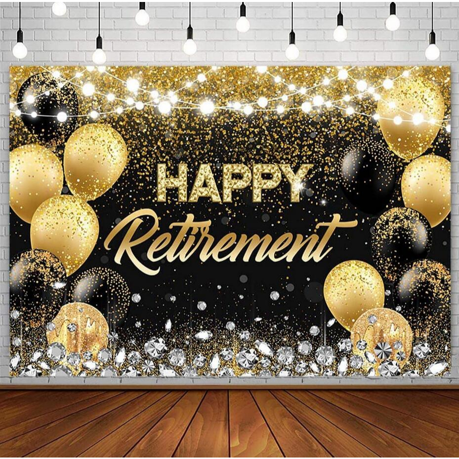 7x5ft Happy Retirement Photography Backdrop Black and Gold Glitter ...