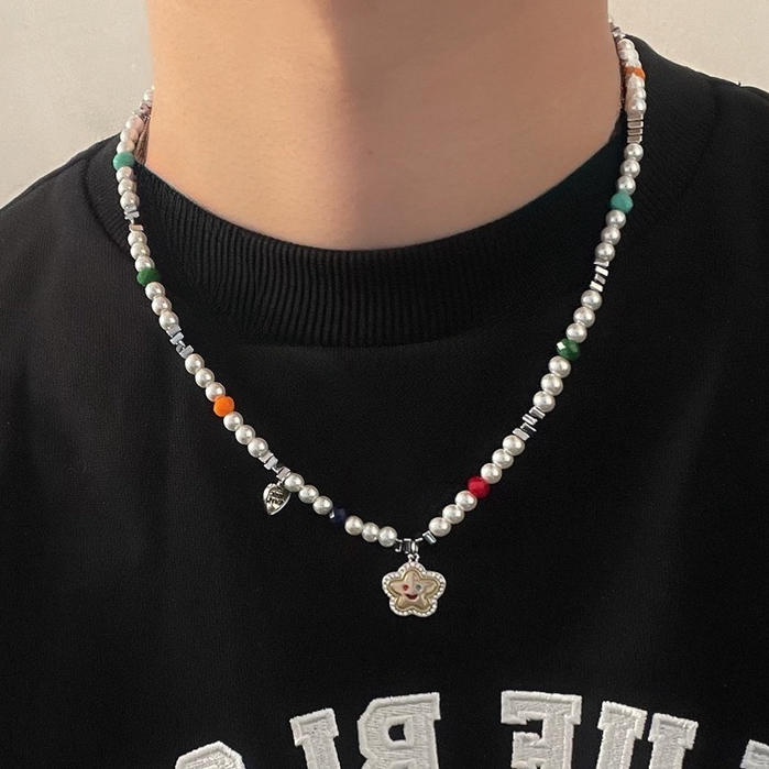 Pearl flower baby bear collarbone chain sweet cool sweater chain hip ...