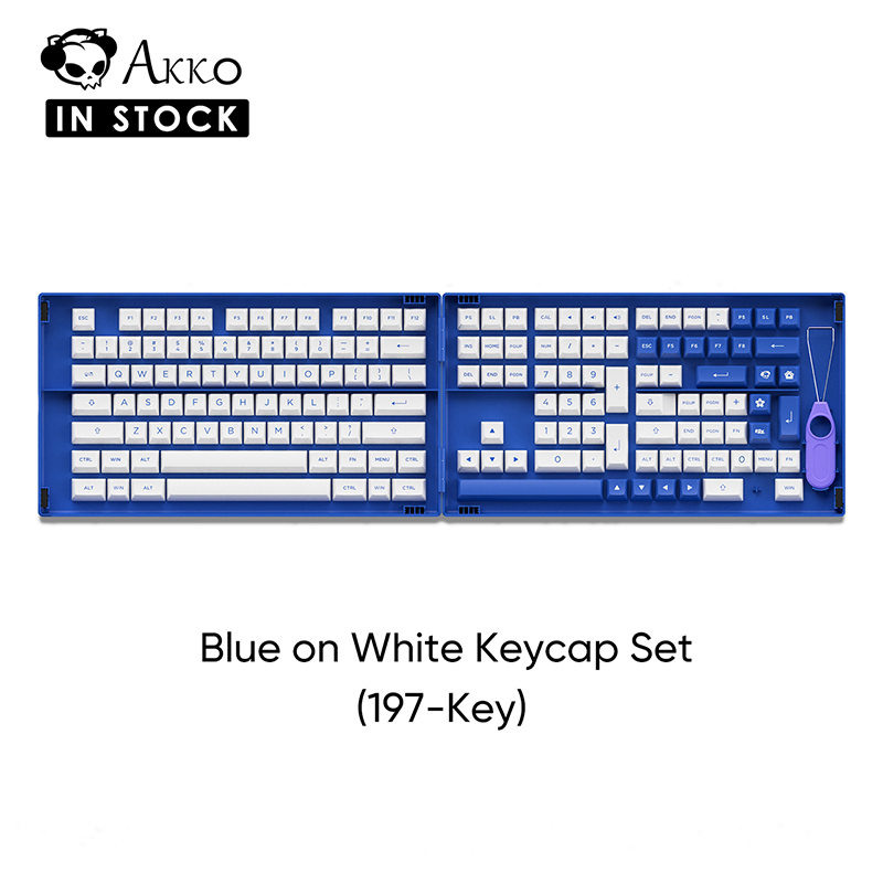 Akko Blue on White Keycap Set with 197-key, ASA Profile, Double-Shot ...