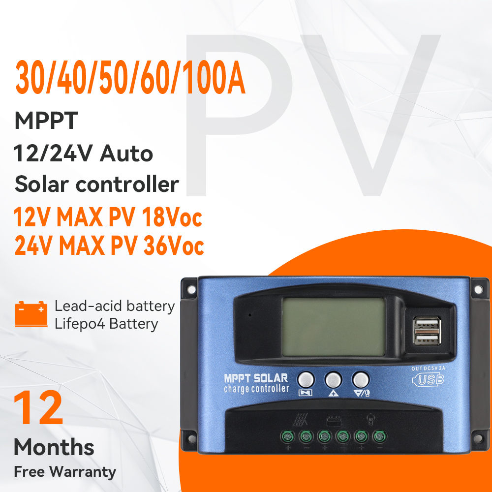 PowMr MPPT Solar Charge Controller Power Regulator 12V-24V Auto Dual USB LCD Display (100A-30A ...