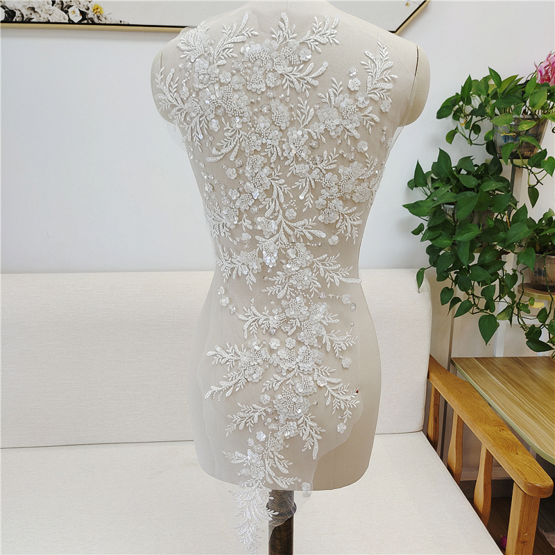 1 Big flower Patch Beaded Lace Fabric Applique Sewing Patches Lace Trim ...