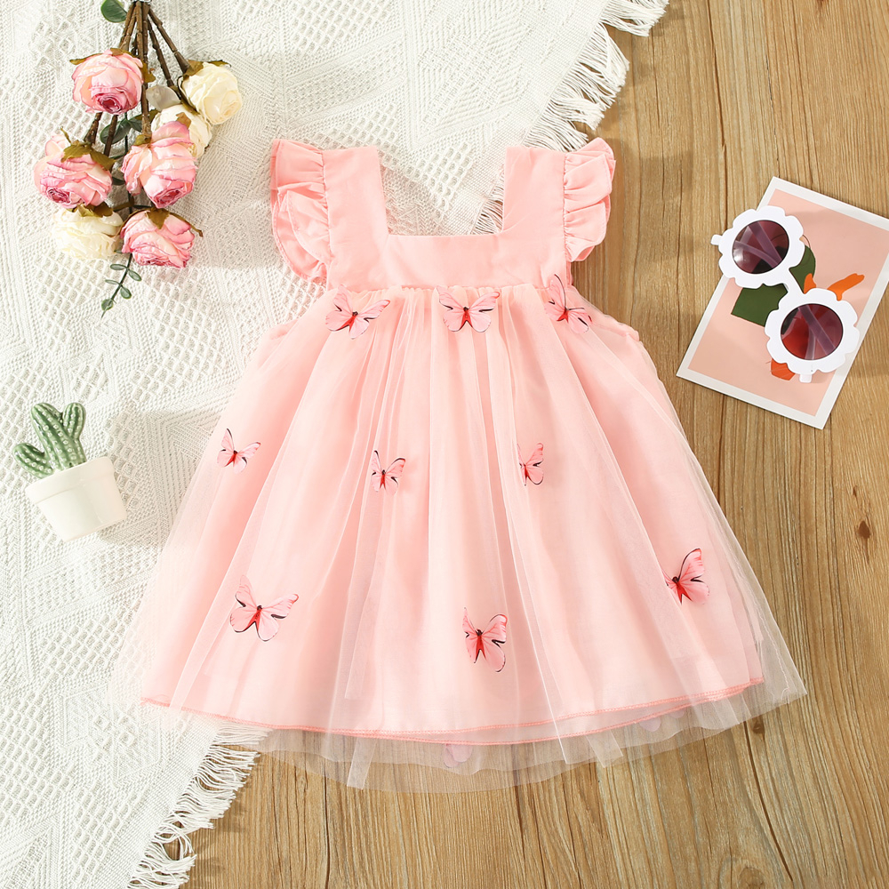 New Solid Color Tulle Baby Girl Princess Dress Summer Sweet Butterfly ...