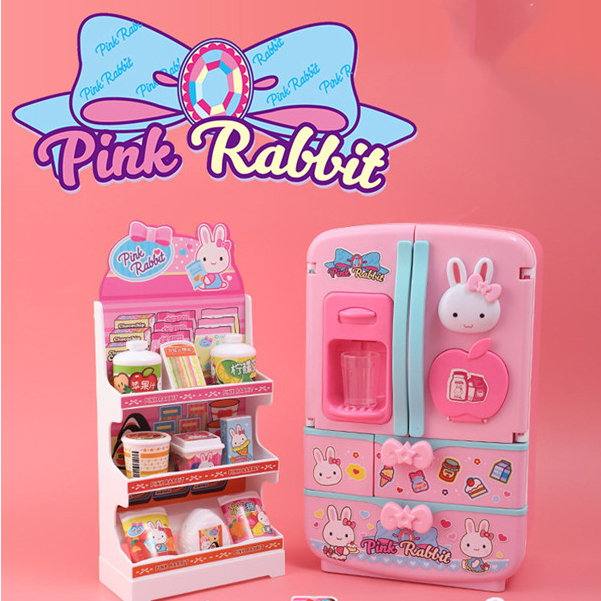 【S】Pink Rabbit Mini Pretend Play Kitchen Playset Refrigerator Fridge ...