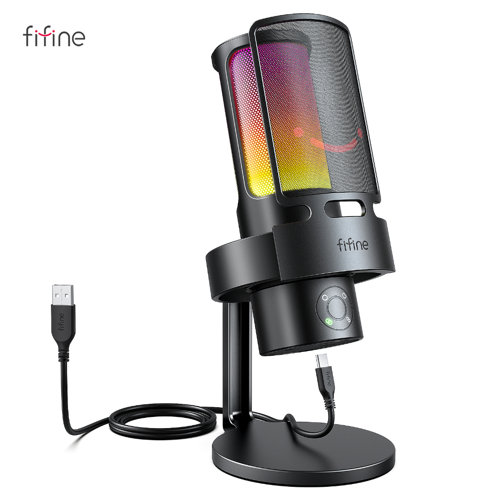 FIFINE Ampligame A8 PLUS USB MIC with Controllable RGB,3 Capsules 4 Polar Patterns,Gain Dials,a ...