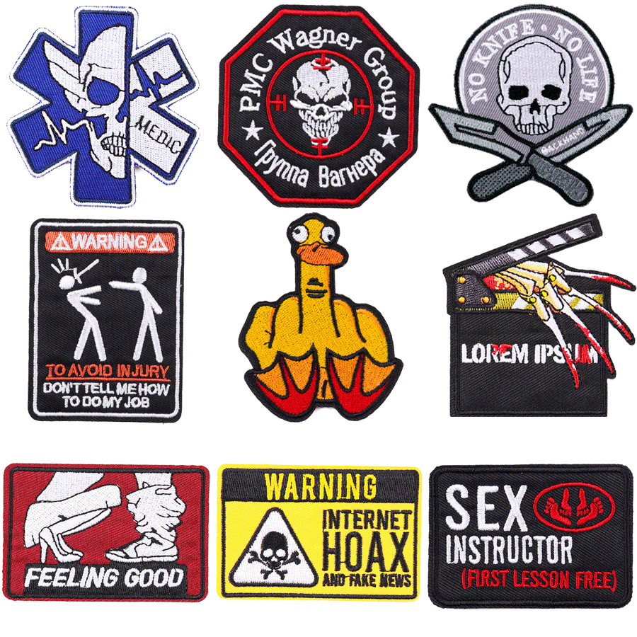 Punk Fashion Skull Embroidery Iron On Patches With Hot Melt Adhesive ...