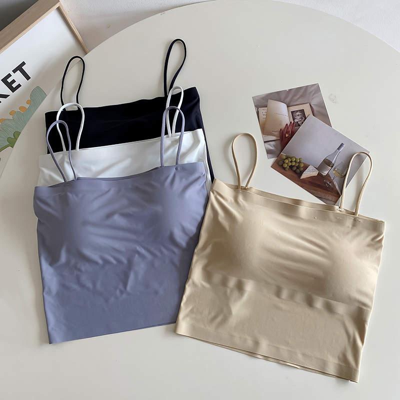 Ice Silk Seamless Tube Top Bra Non-wired Shoulder Strap Pads Bra Tops ...