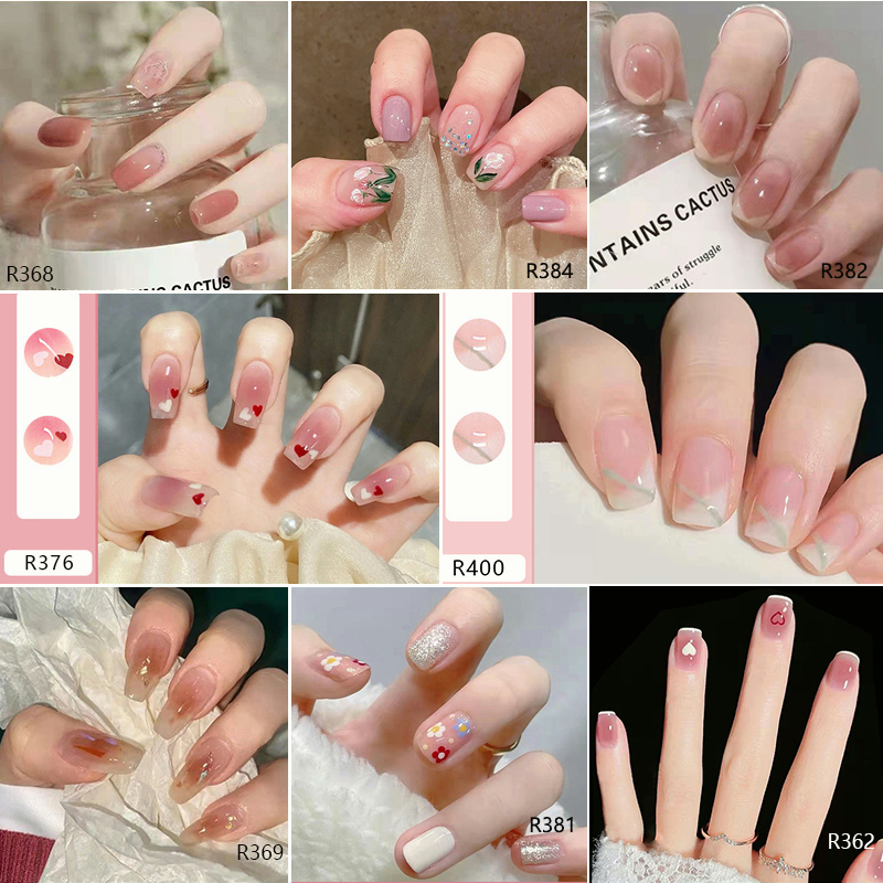 24 Pieces Nail Patches Small Flower Short Fake nails Manicure ...