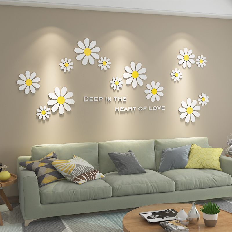Daisy flower 3d three-dimensional wall stickers living room wall ...